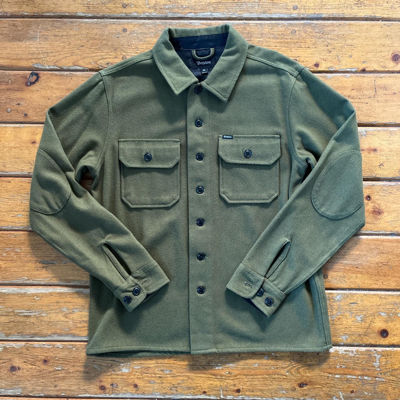 Brixton Wool Overcoat Army Green Pit to pit:... - Depop