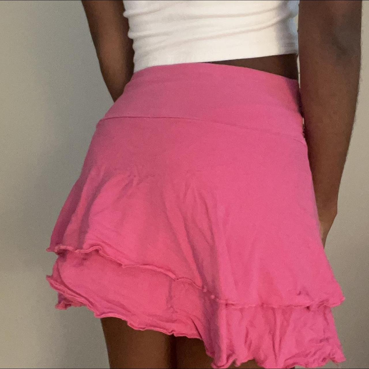 Hot pink drawstring ruffle mini skirt ️Can be worn... - Depop