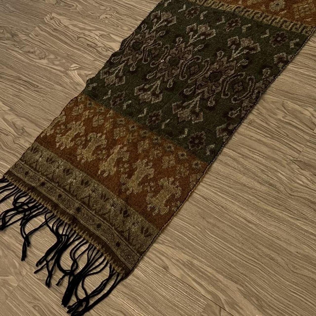 wool fringe scarf in earth tones could be worn or... - Depop