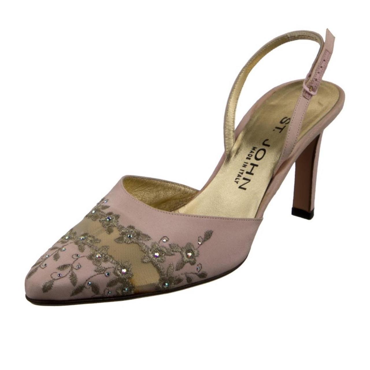 St. John pink and gold floral lace trim embellished... | Depop