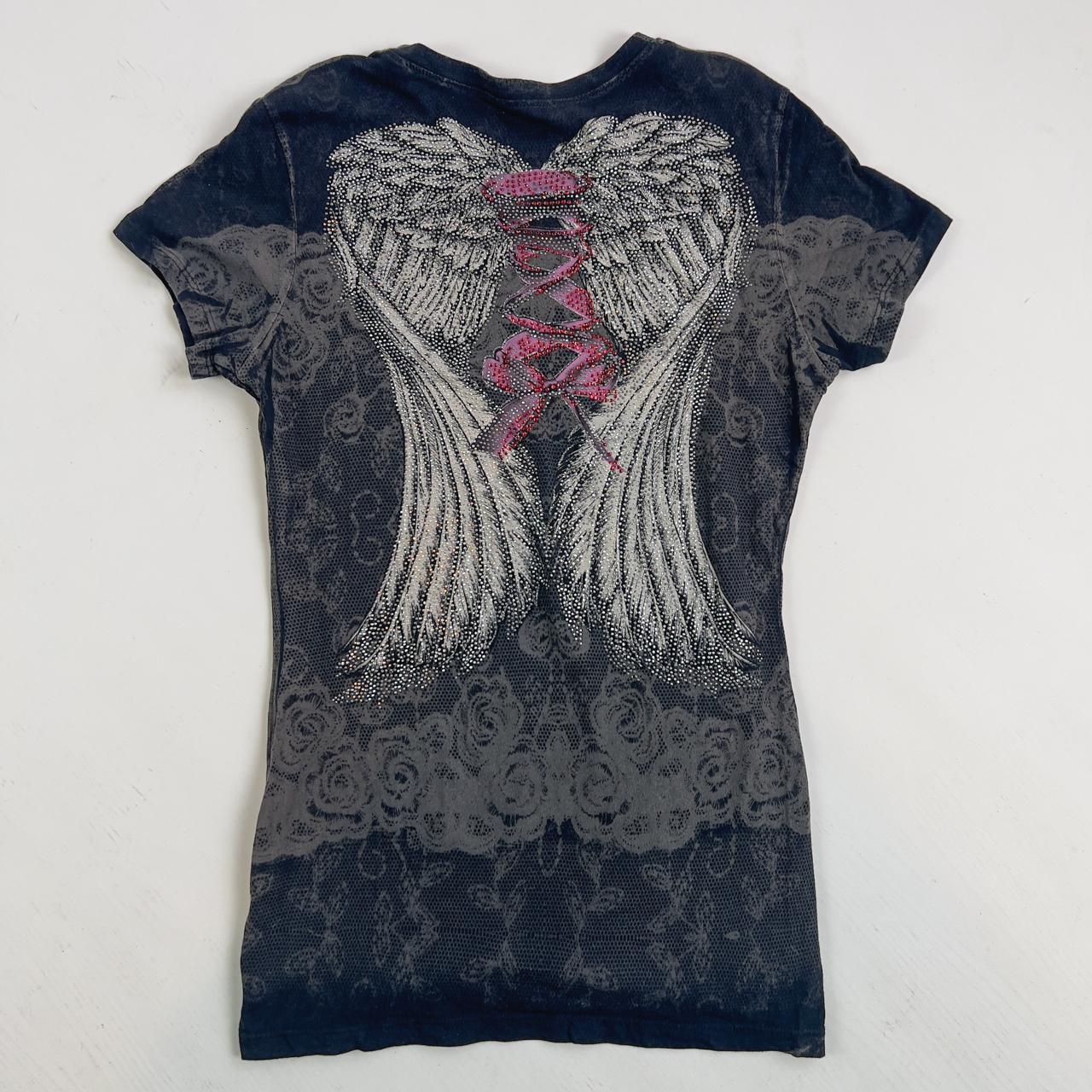 Y2K Cyber Angel Wings Shirt A black t-shirt... - Depop