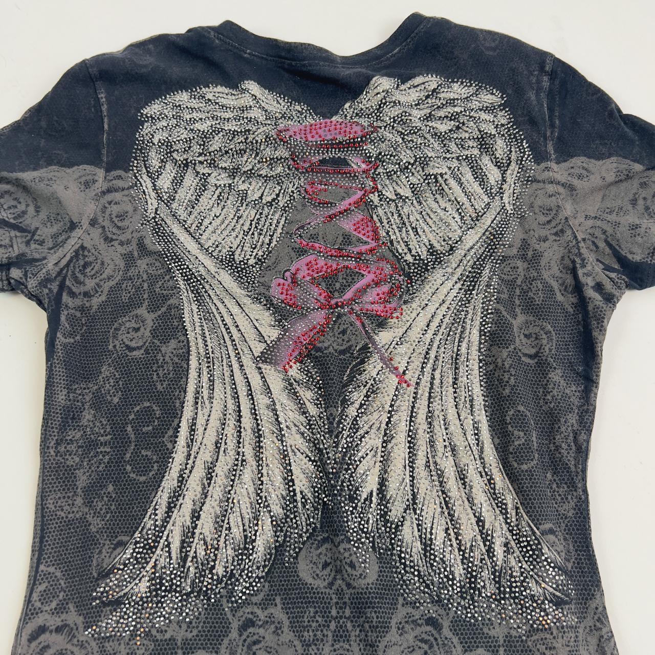 Y2K Cyber Angel Wings Shirt A black t-shirt... - Depop