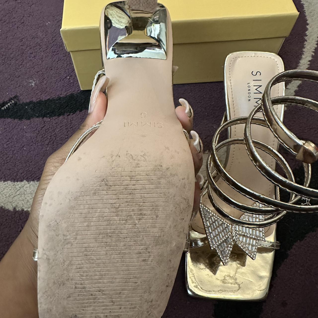 Simmi London Gold mirror Butterfly- knot mid heels... - Depop