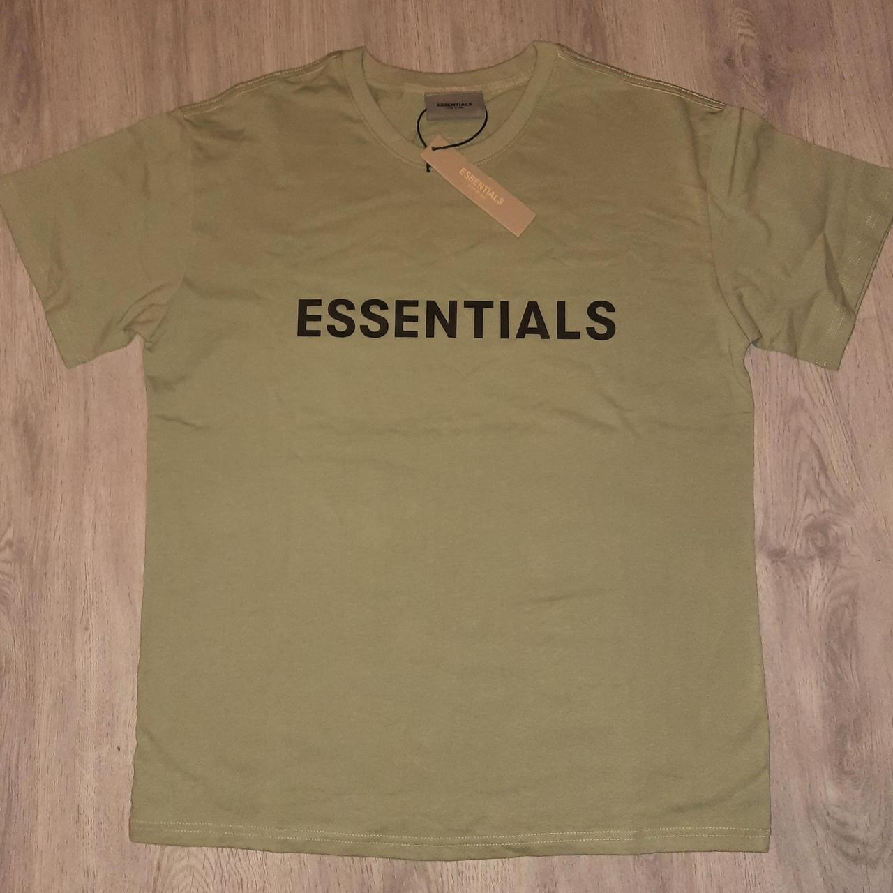 ESSENTIALS TSHIRT KHAKI GREEN SIZE LARGE NEVER WORN - Depop