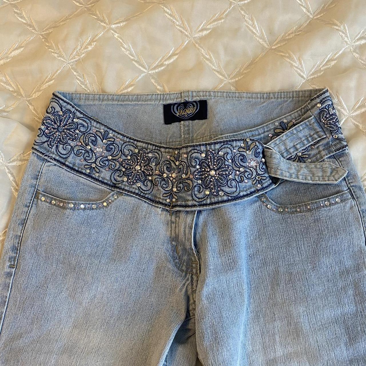 vintage low rise rhinestone jeans super adorable... - Depop