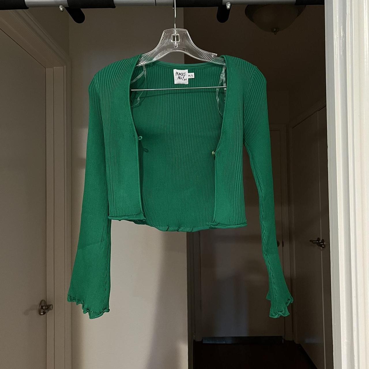 Princess Polly green ribbed knit cardigan #preppy... - Depop