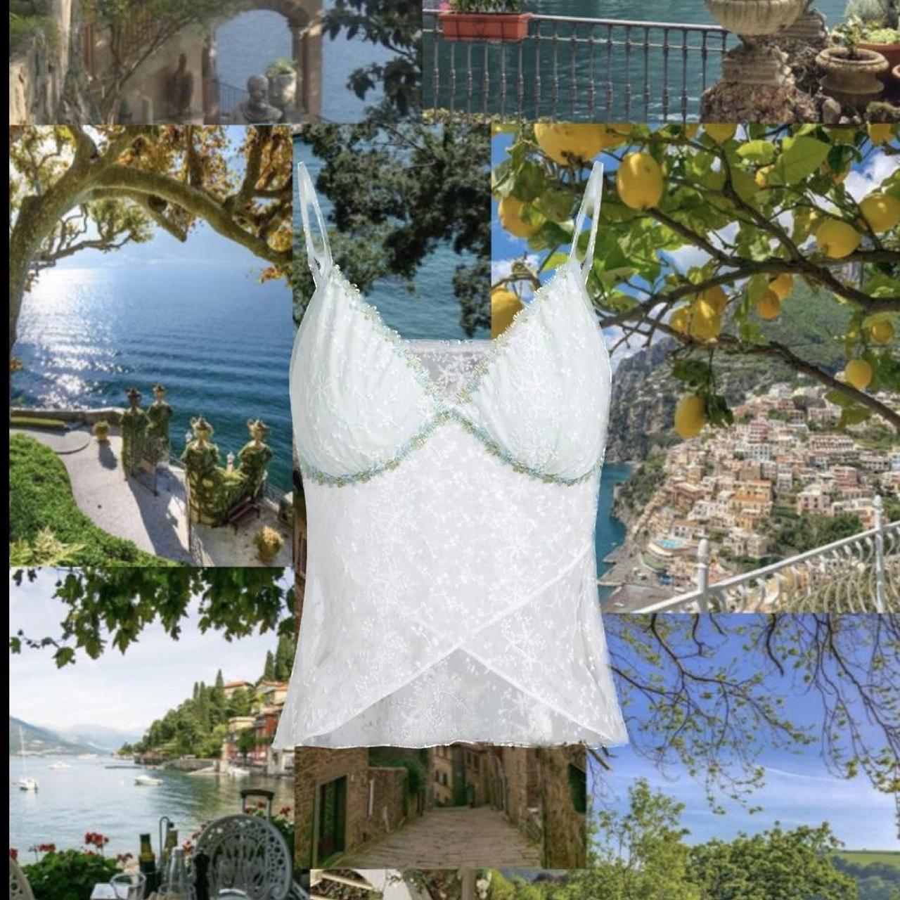 Réalisation Par Women's White and Blue Vest | Depop