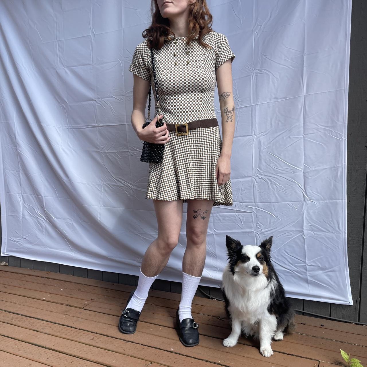 Vintage 60’s Mini Checker Dress This brown and... - Depop