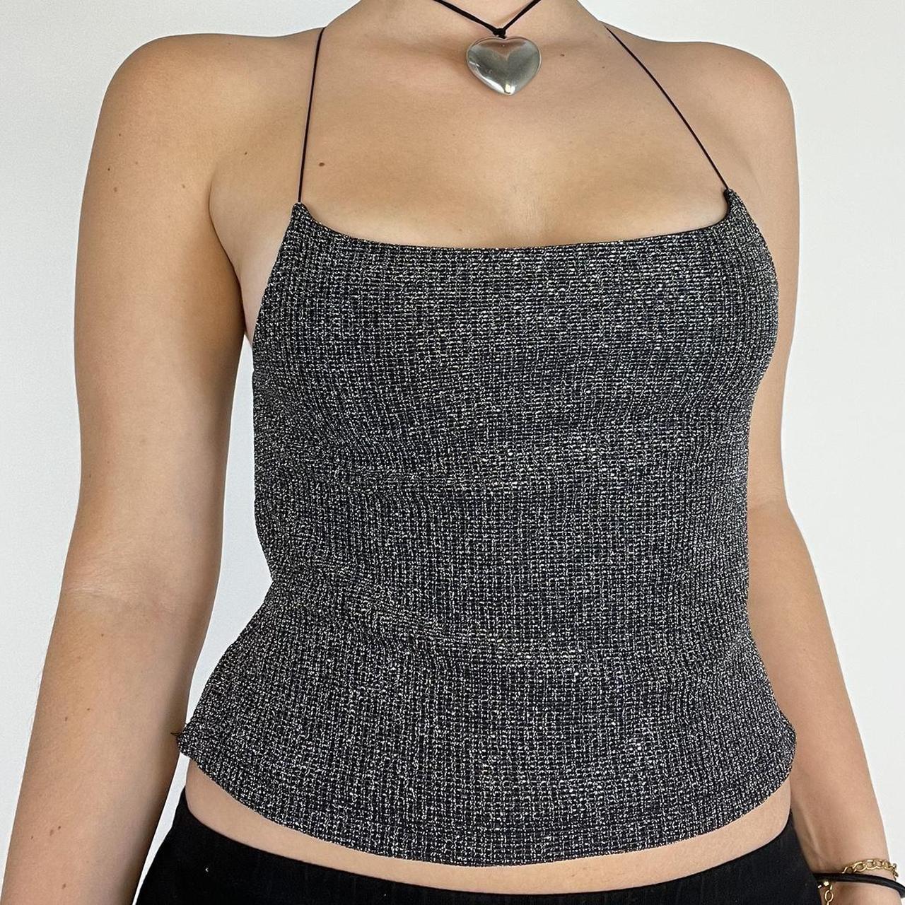 y2k backless cami top labeled medium some loose... - Depop