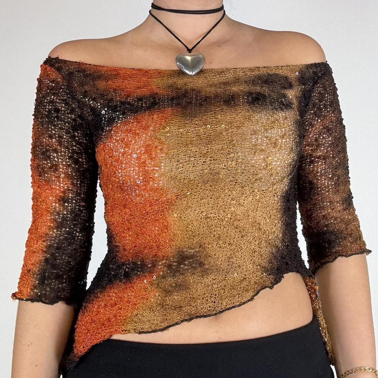 Y2K knit crochet top Sheer knit sweater Labeled... - Depop