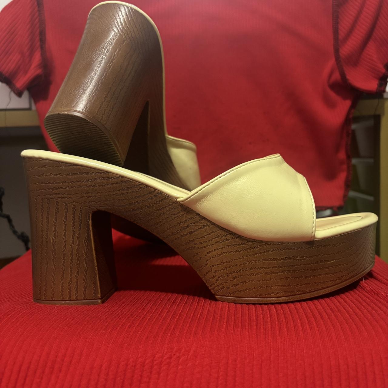 Canary yellow wood platform block heels Purchased... - Depop