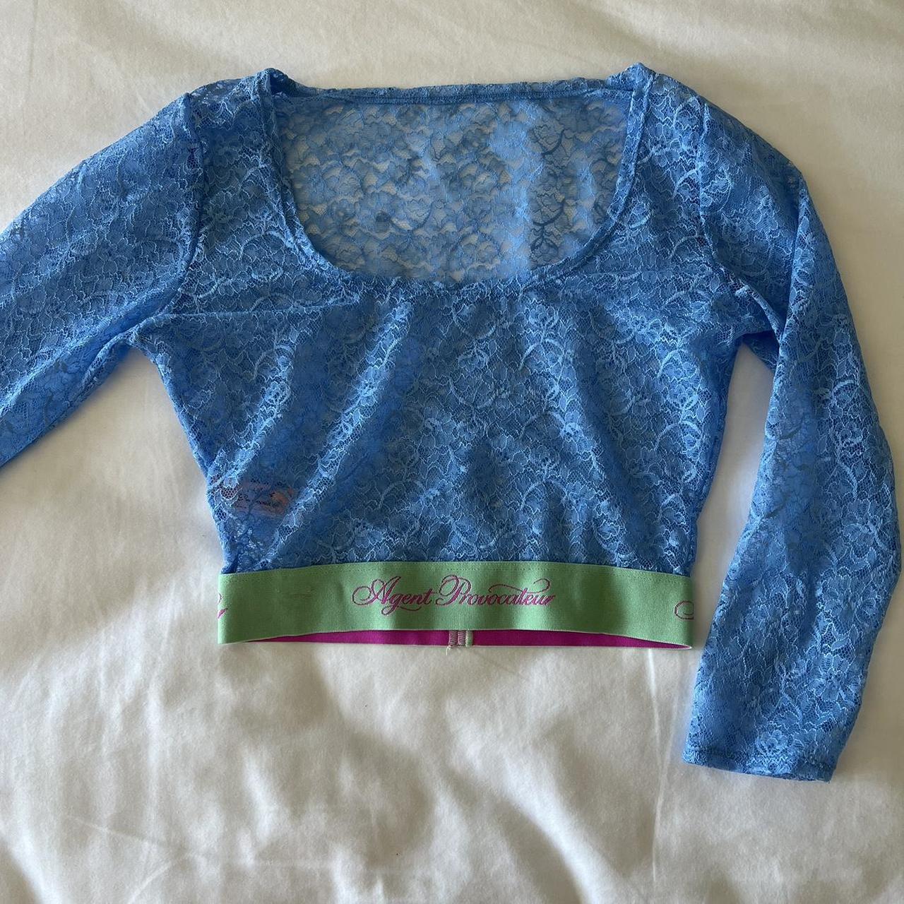 agent provocateur intimates blue lace crop top with... - Depop
