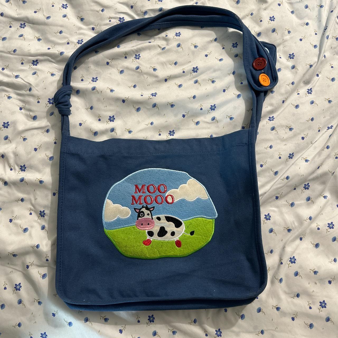 Japanese super cute moo moo messenger tote book bag... - Depop
