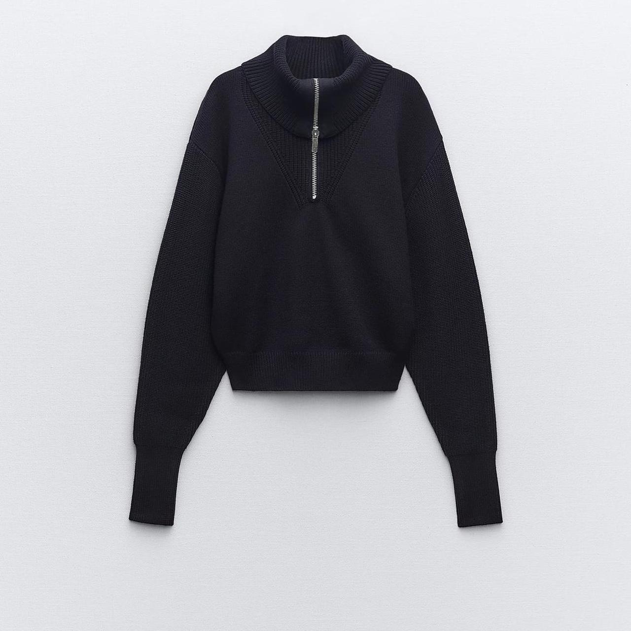 zara navy knit cropped half zip brand new not worn... | Depop