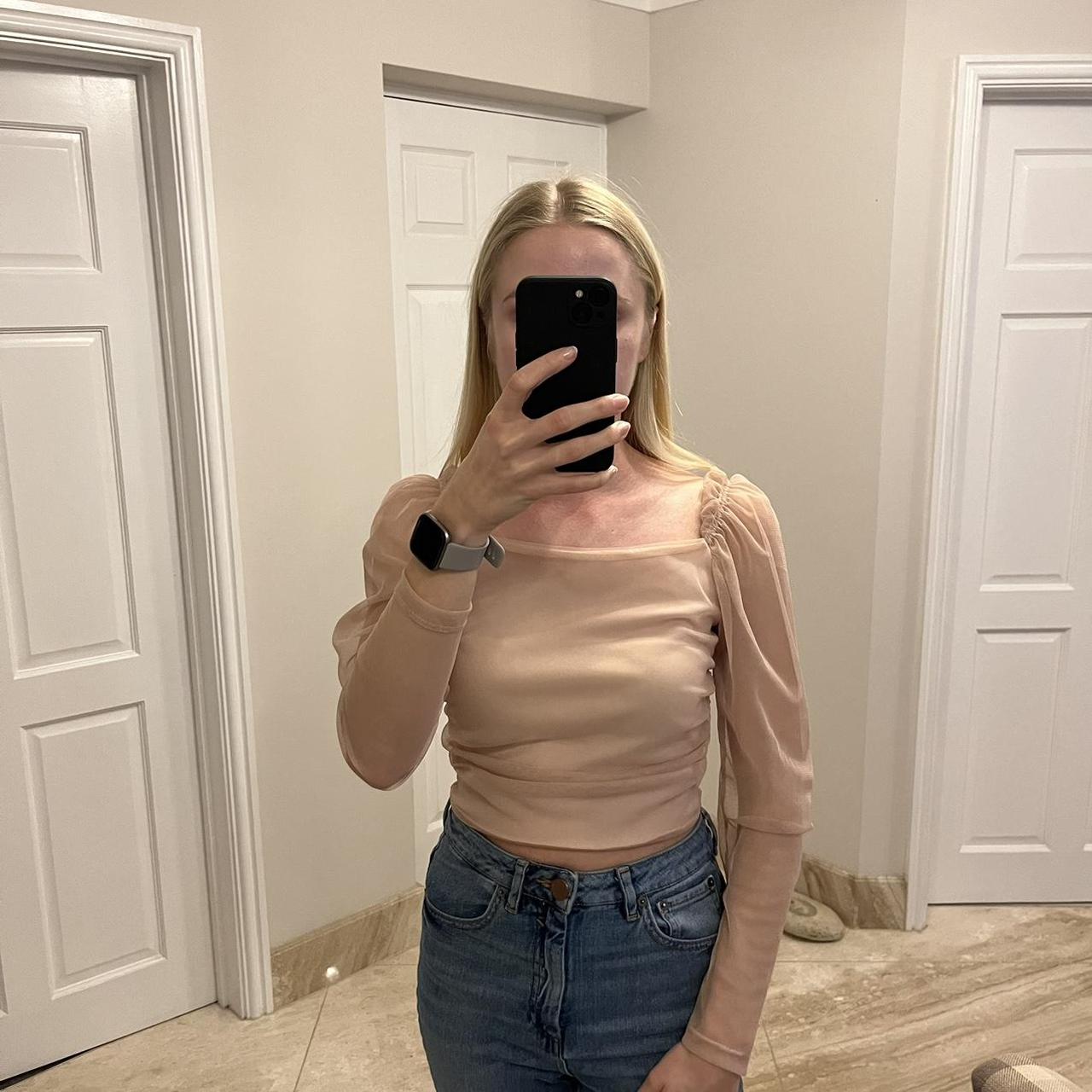 PLT Pink Mesh Crop Top - Size 8 - Depop