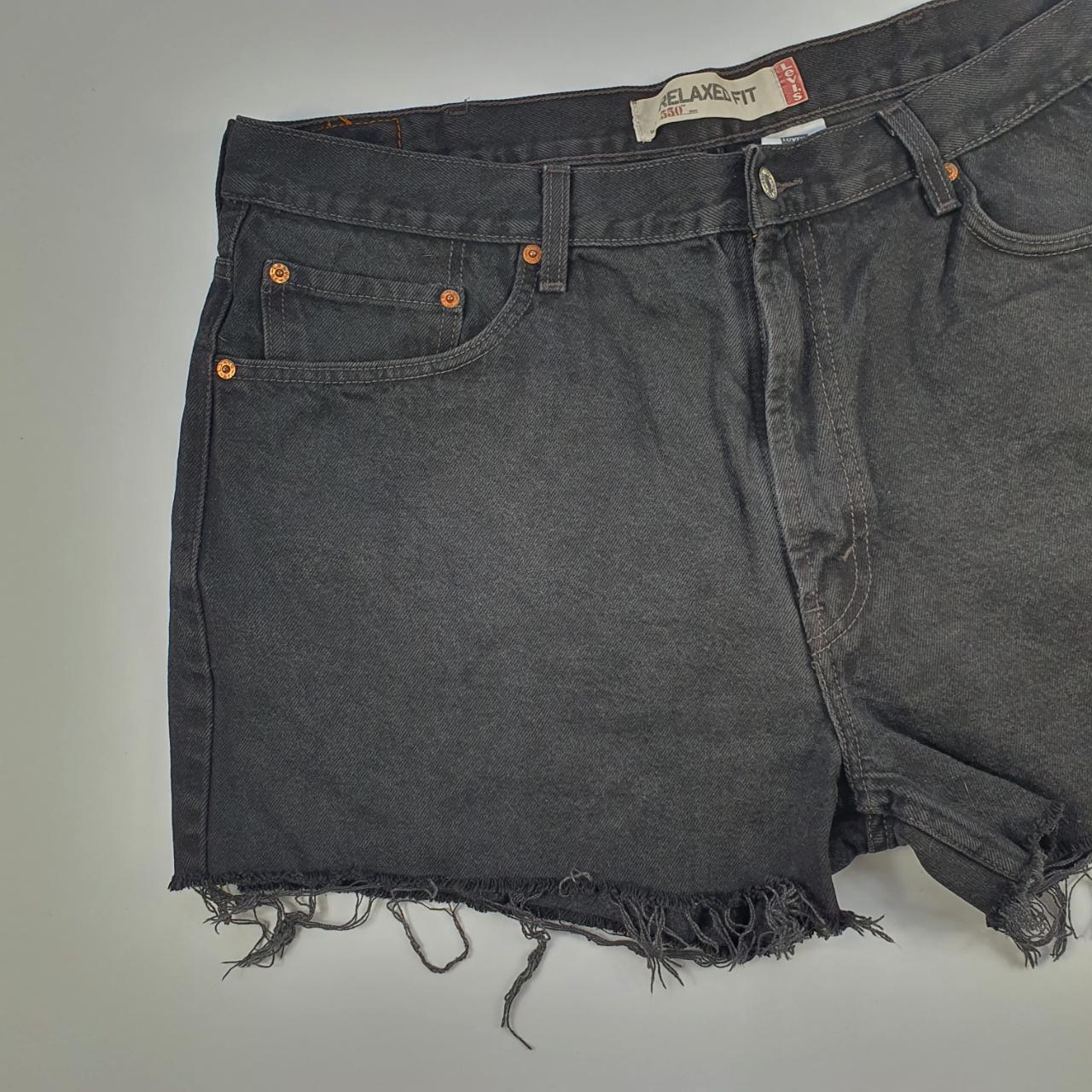 Vintage LEVI'S 550 Black Denim Cut-Off Shorts Waist... - Depop