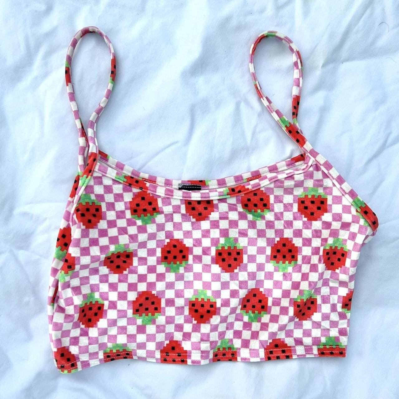 ASOS tara khorzad pixel strawberry cami crop top... - Depop