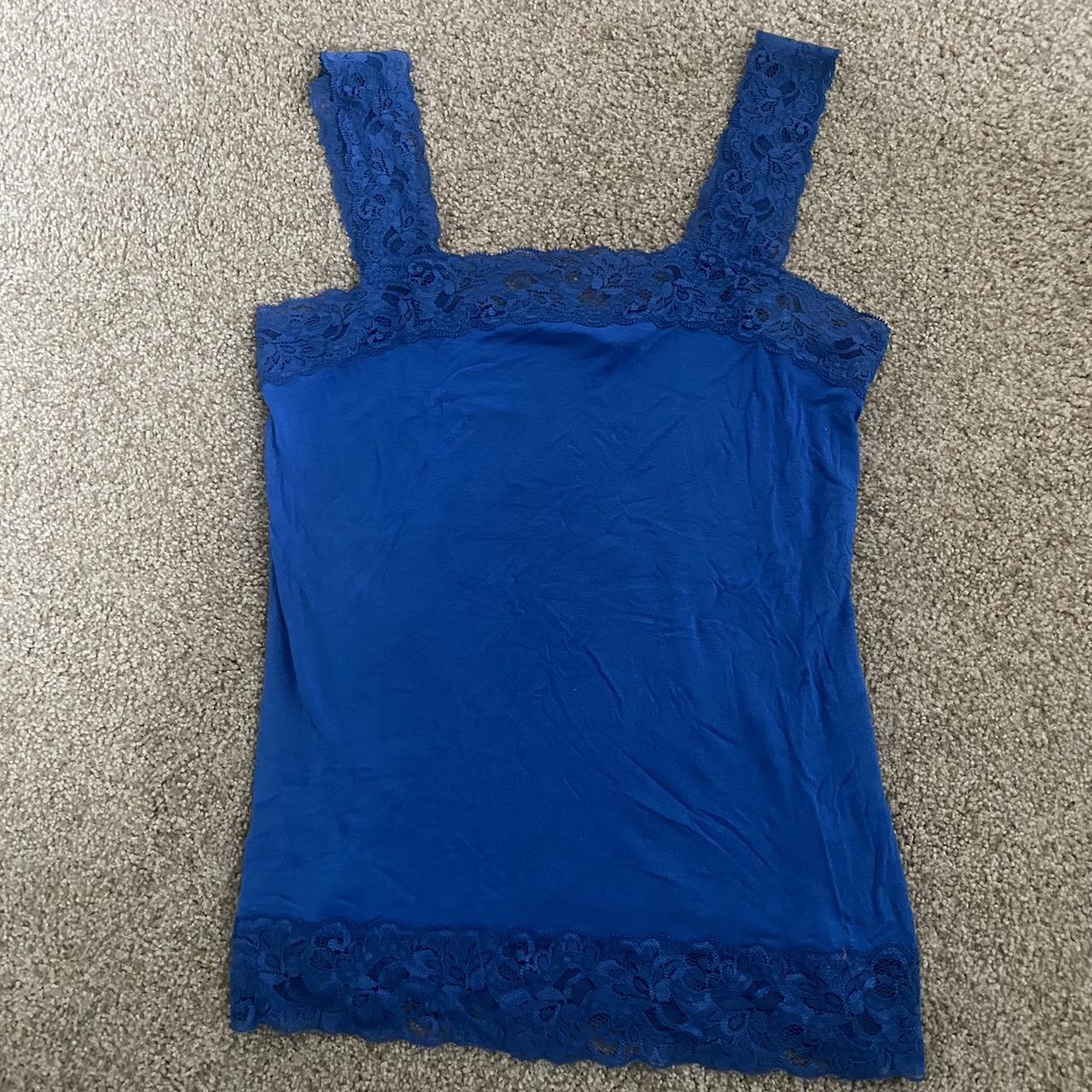 Halogen royal blue lace cami Cotton fabric Size... - Depop