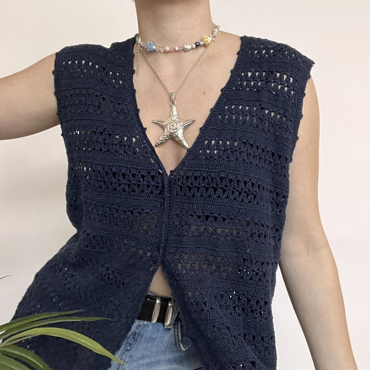 Navy blue crochet knit vest #crochet condition:... - Depop