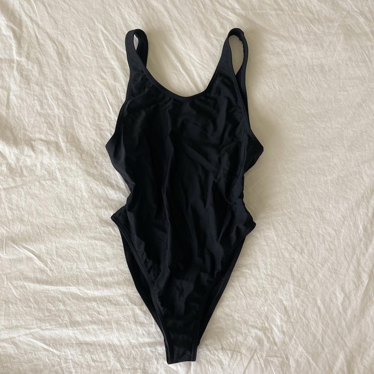 Black one piece swimsuit Open back High European cut - Depop