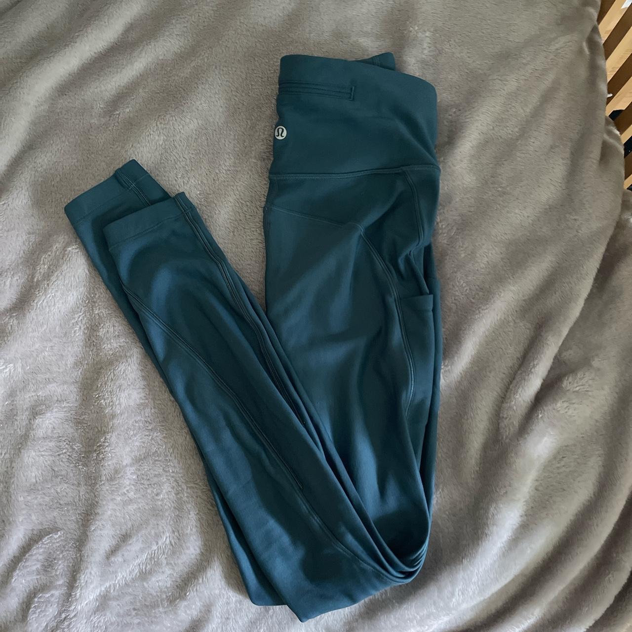 lululemon fleece lined blue leggings perfect for... - Depop