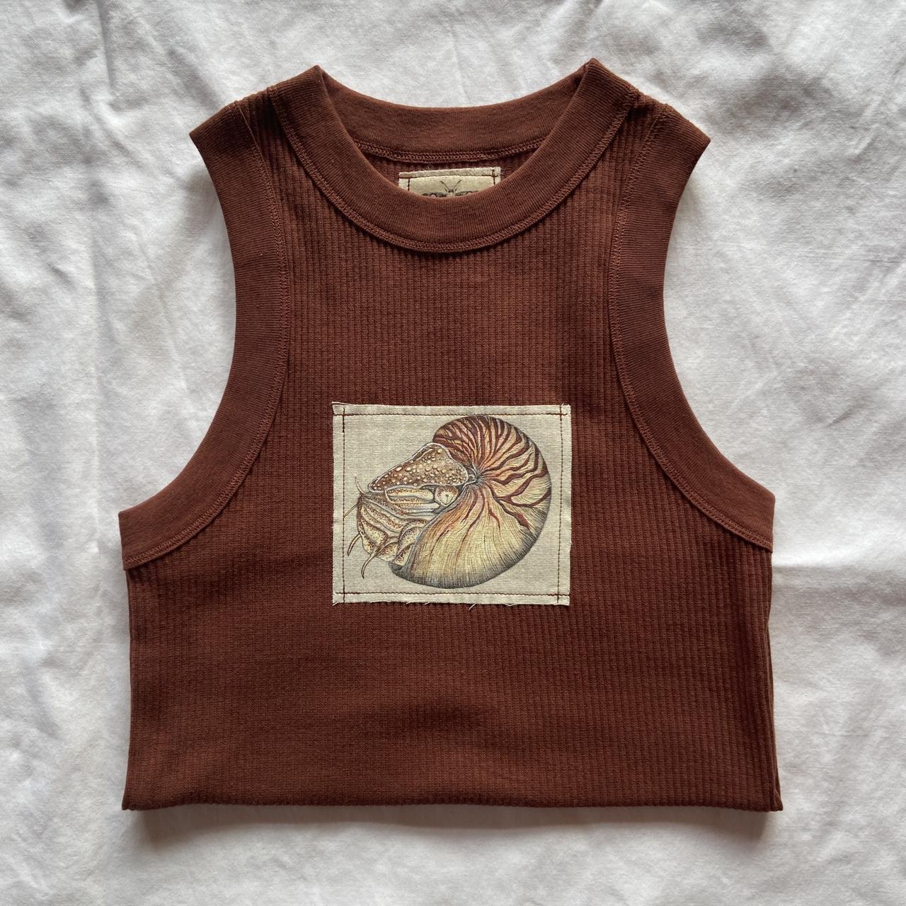 HAND PAINTED CHAMBERED NAUTILUS PATCH TANK TOP... - Depop