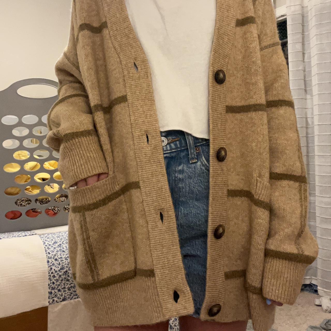 Tan & light brown checked cardigan Labeled as a... - Depop