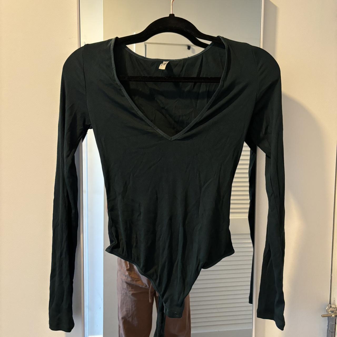 Dark green long sleeve bodysuit, cotton, plunge... - Depop