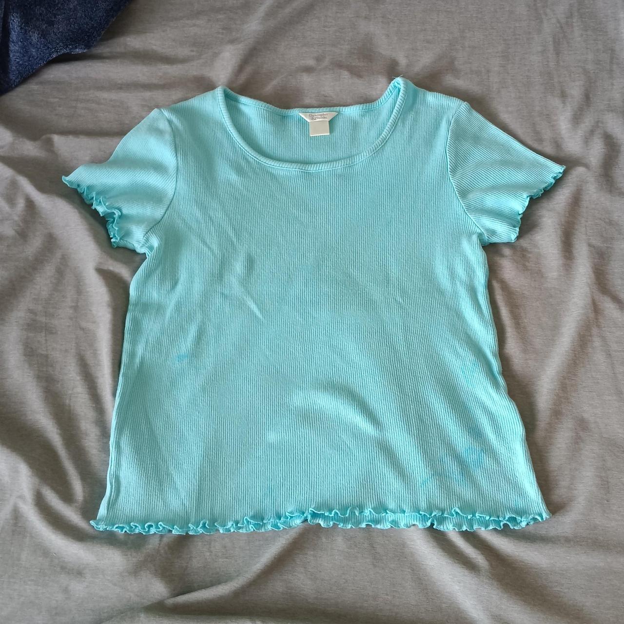 Light blue y2k top! It has lettuce trim all around... - Depop