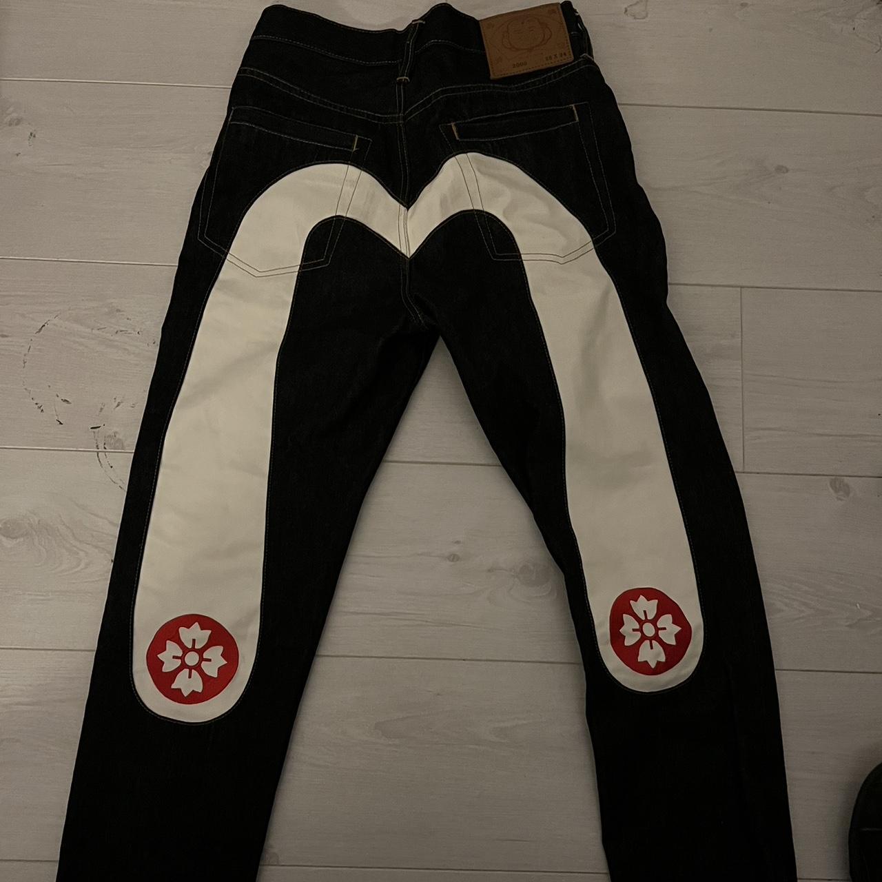 Black and white baggy Evisu jeans Waist 28” leg 34” - Depop