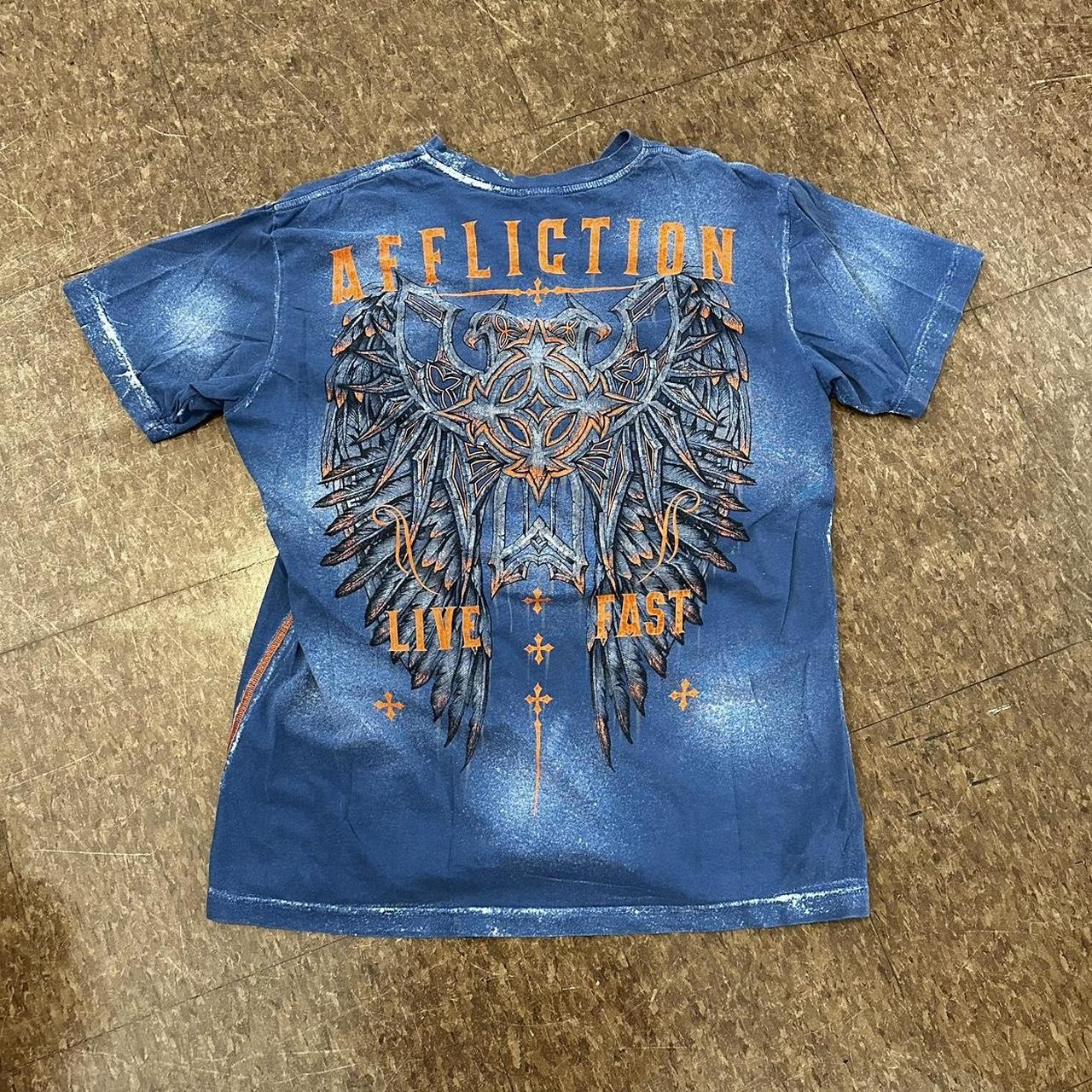 Affliction Men's Blue T-shirt | Depop