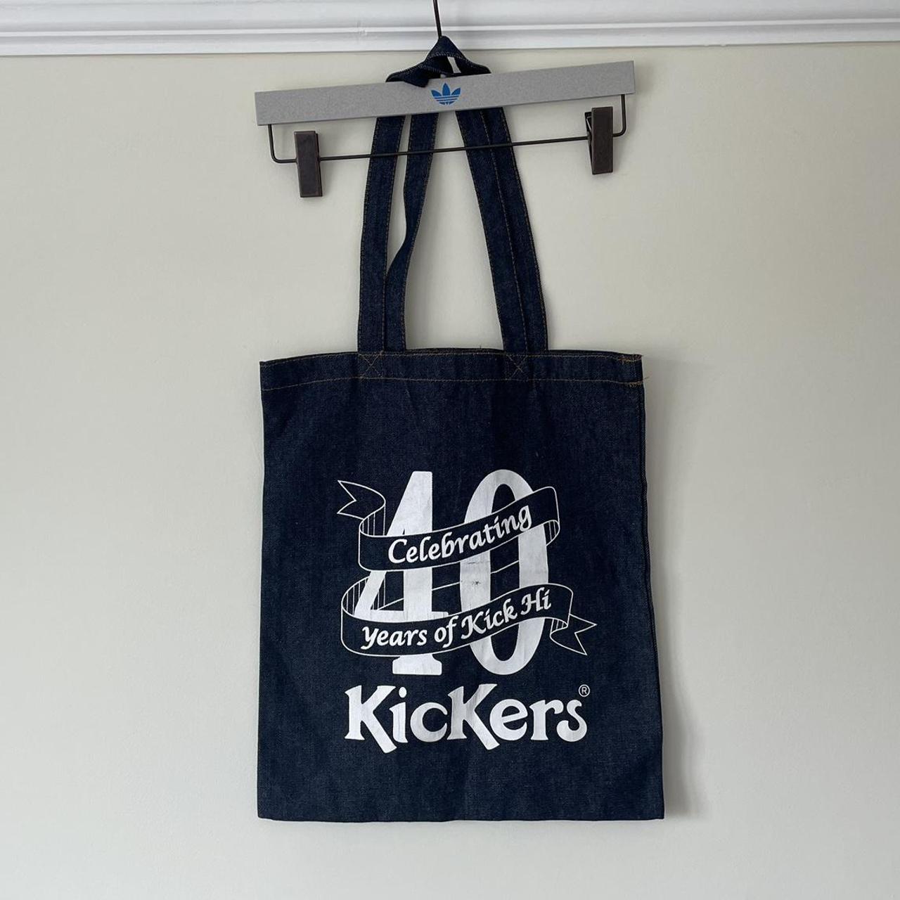 •Navy blue denim style vintage kickers tote... - Depop