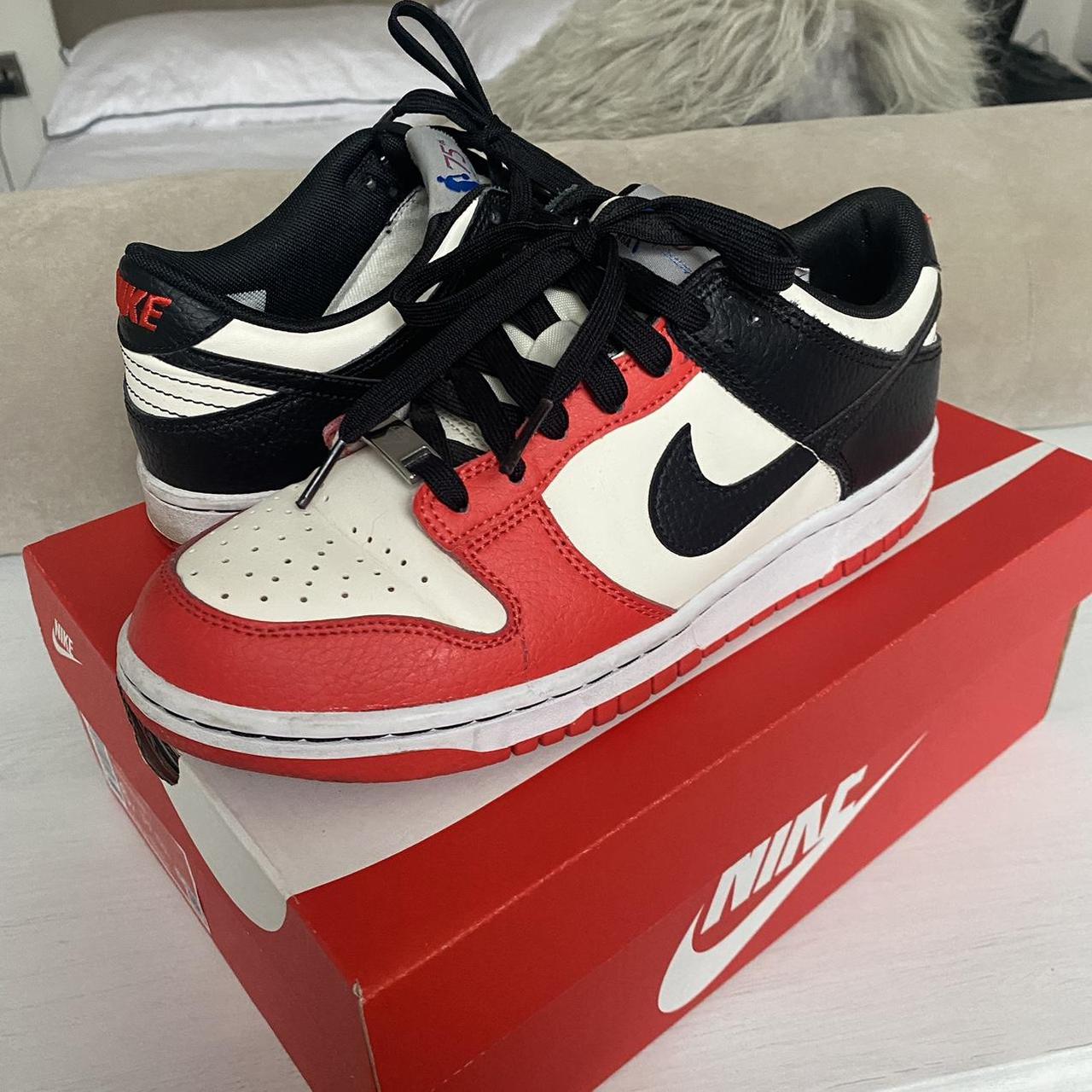 Nike low dunks GS size 5.5 red black cream 75th... - Depop