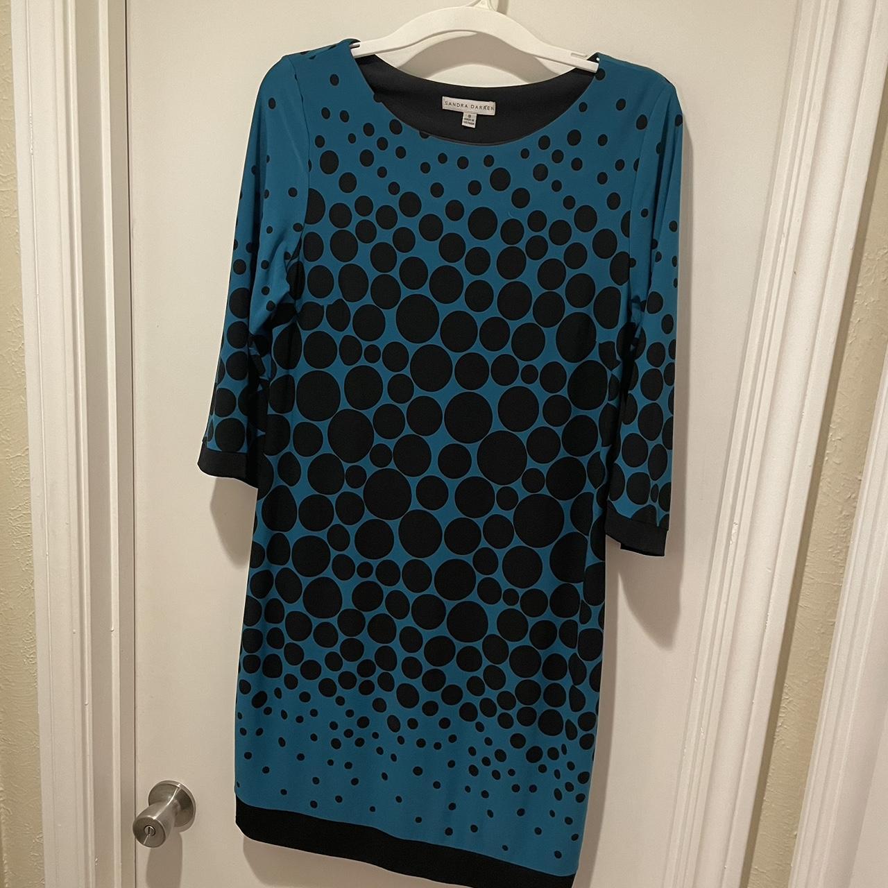 Sandra Darren Blue & Black Print Long Sleeve Knee... - Depop