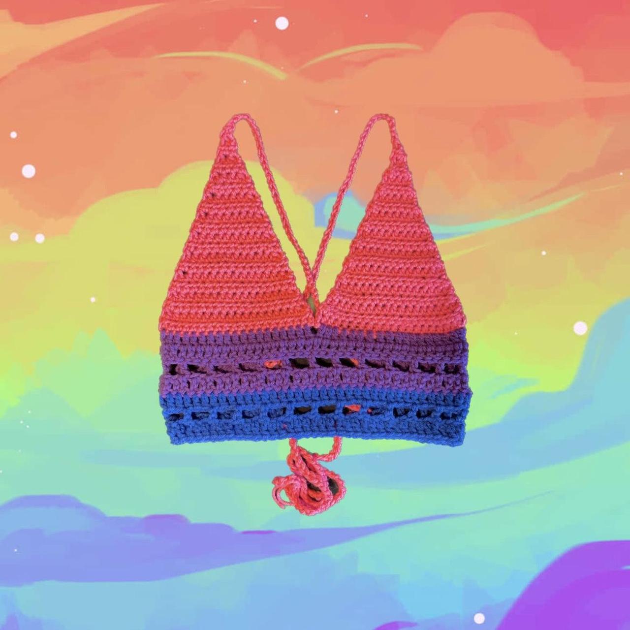 BISEXUAL PRIDE FLAG CROCHET TOP🩷💜💙 - handmade to... | Depop