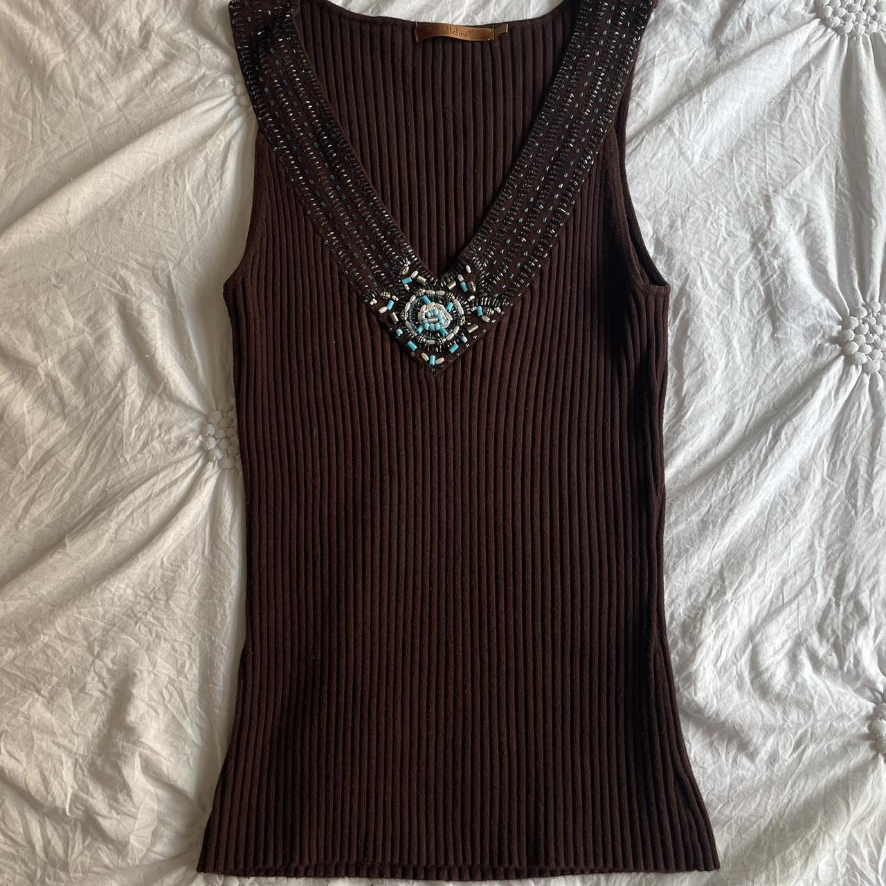 Brown sweater tank top with beaded detailing So... - Depop