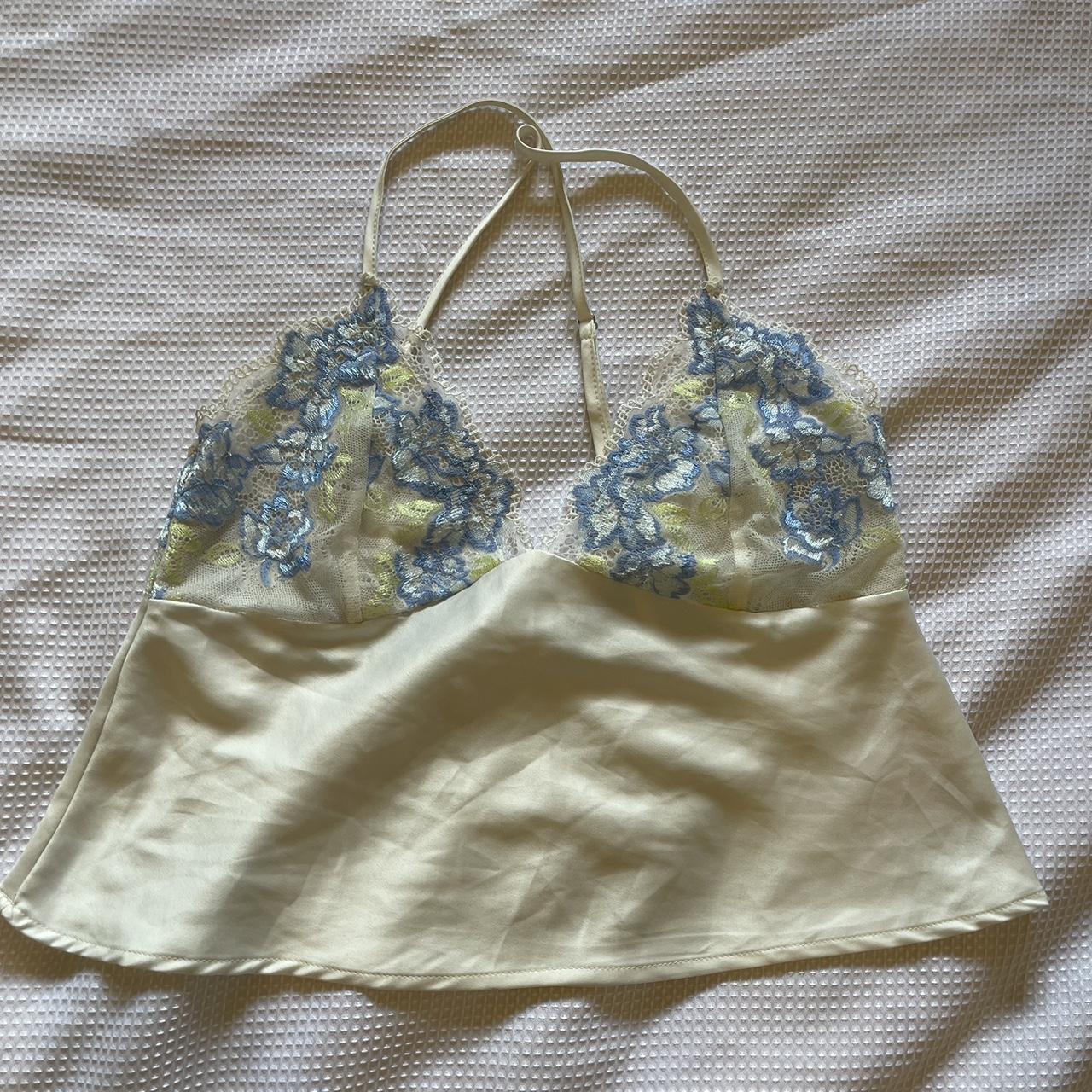 White and blue lace cami top from bras n things... - Depop