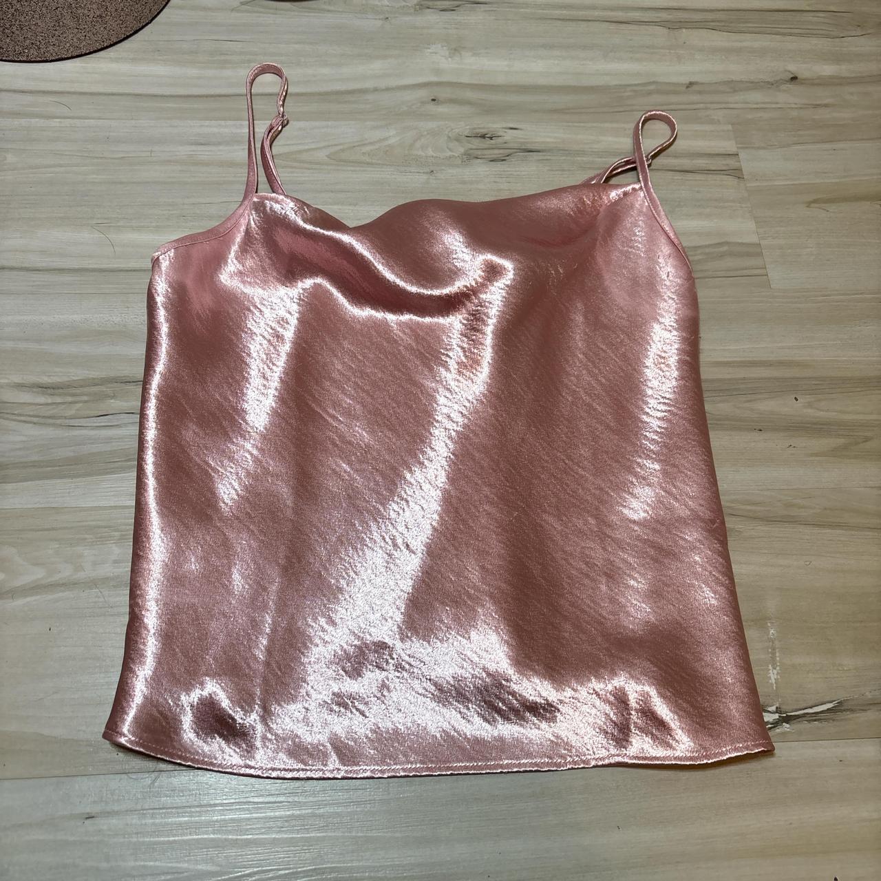 Pink satin tank top with adjustable... - Depop