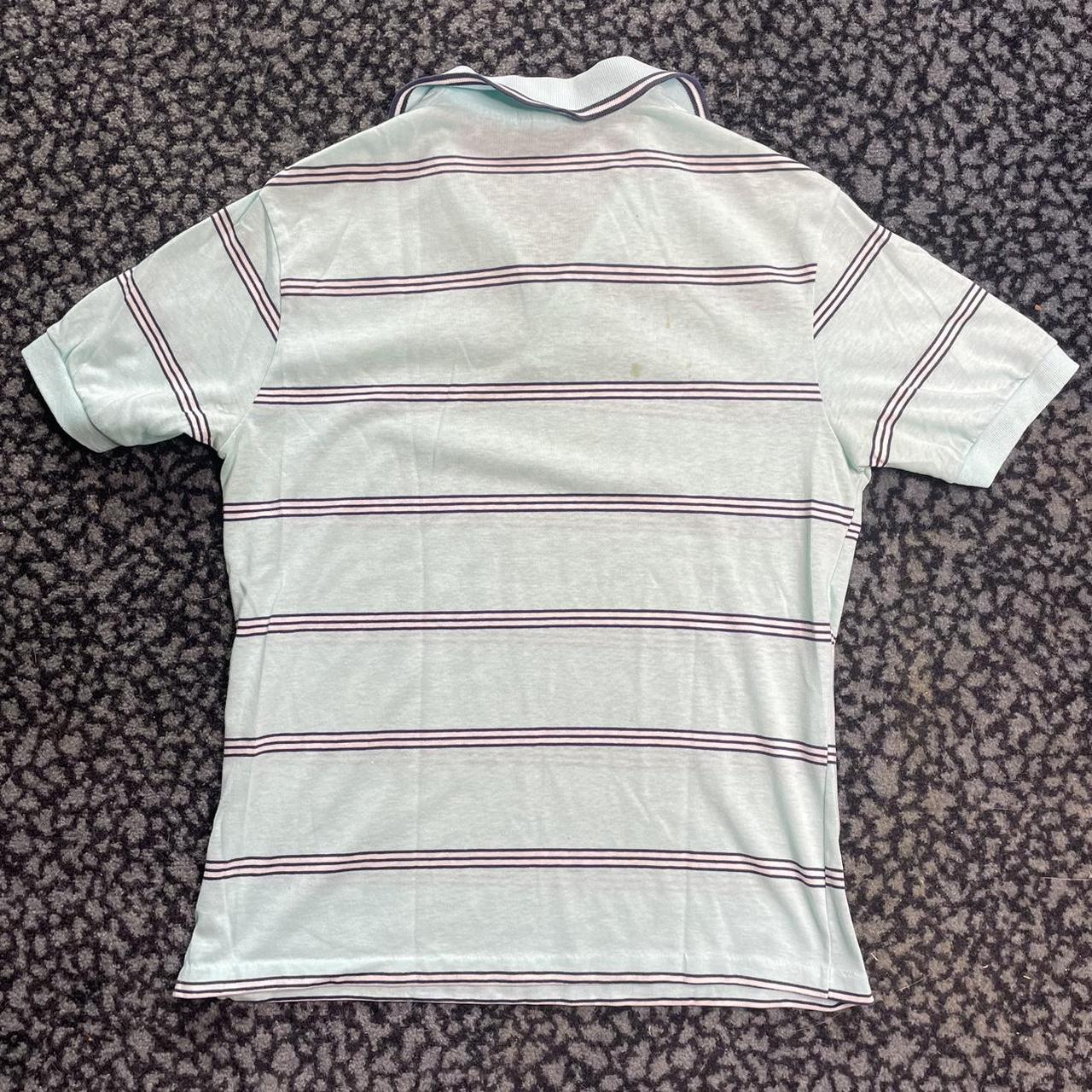 vintage 1970s striped polo shirt tiffany blue... - Depop