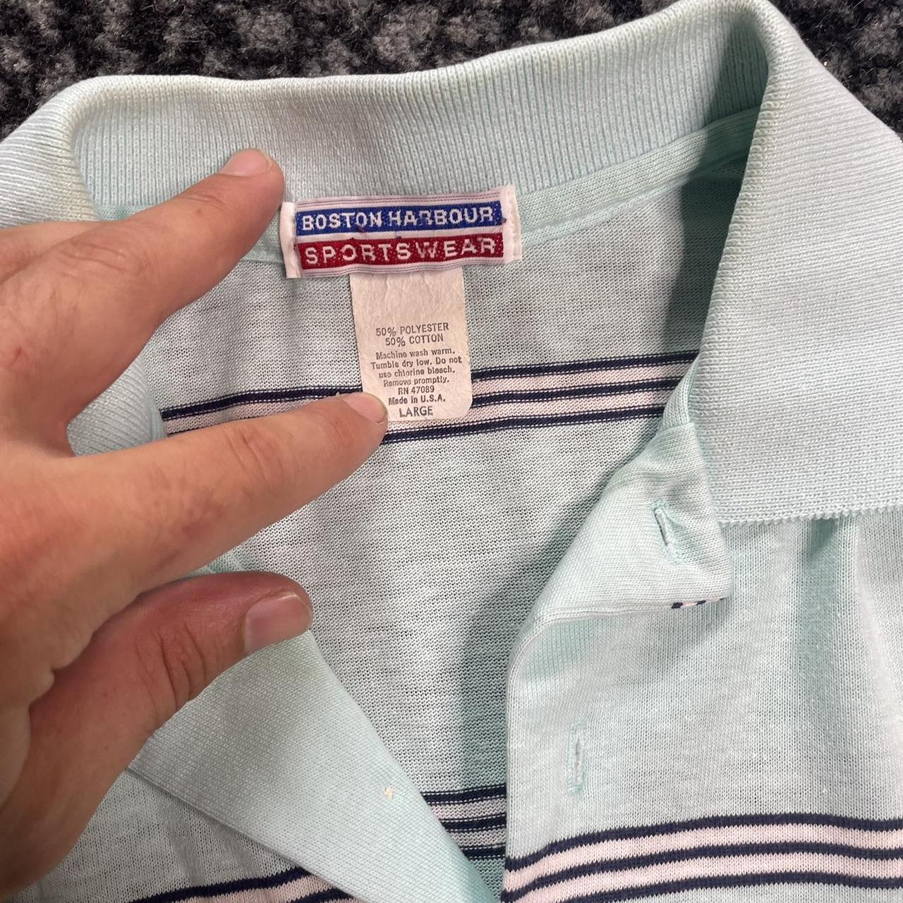 vintage 1970s striped polo shirt tiffany blue... - Depop