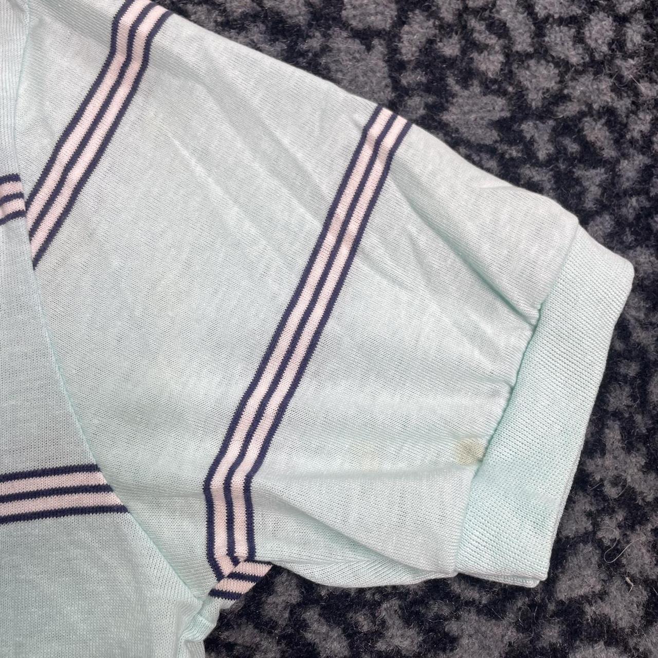 vintage 1970s striped polo shirt tiffany blue... - Depop