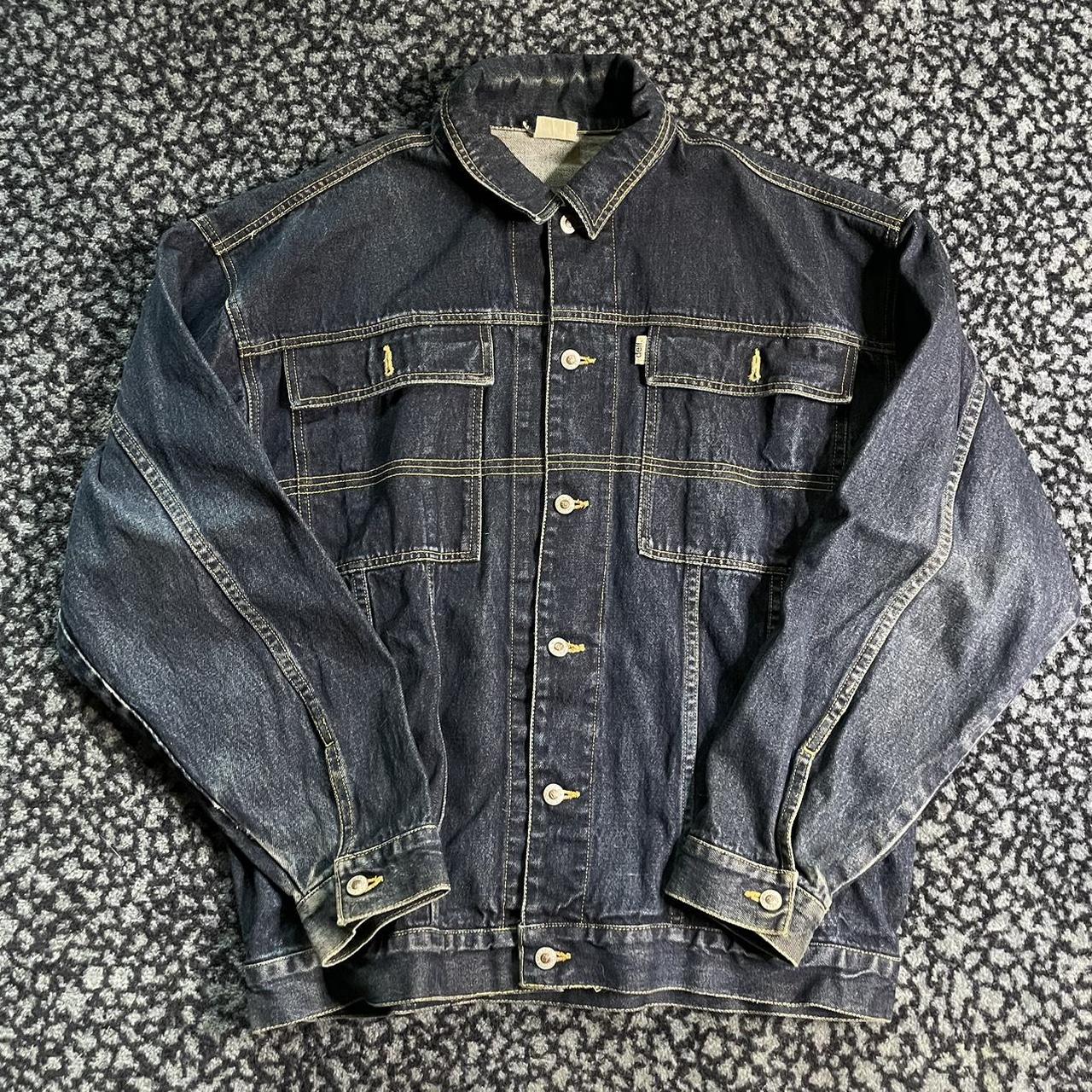 vintage japanese denim jacket super nice worn in... - Depop