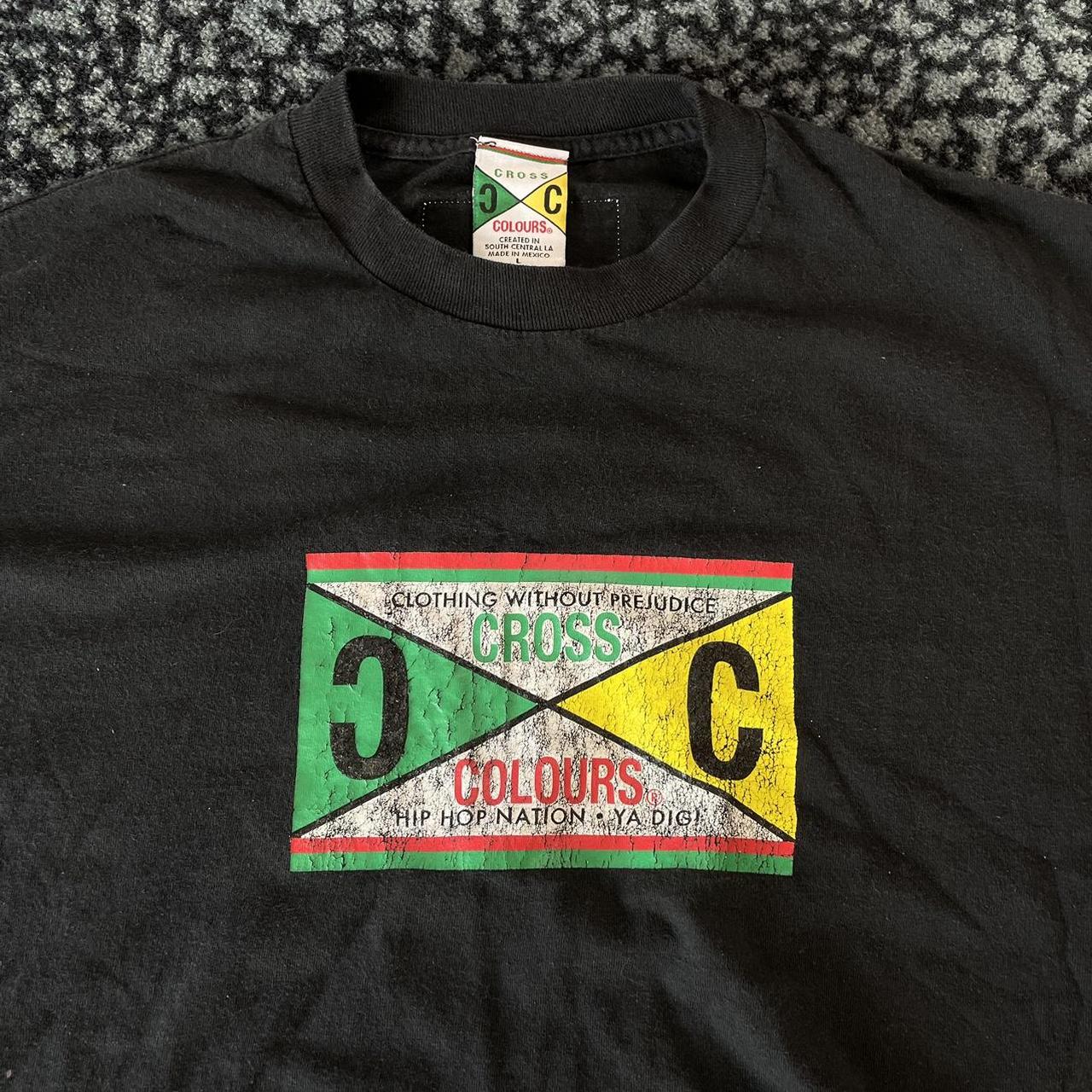 vintage cross colors t shirt faded black graphic hip... - Depop