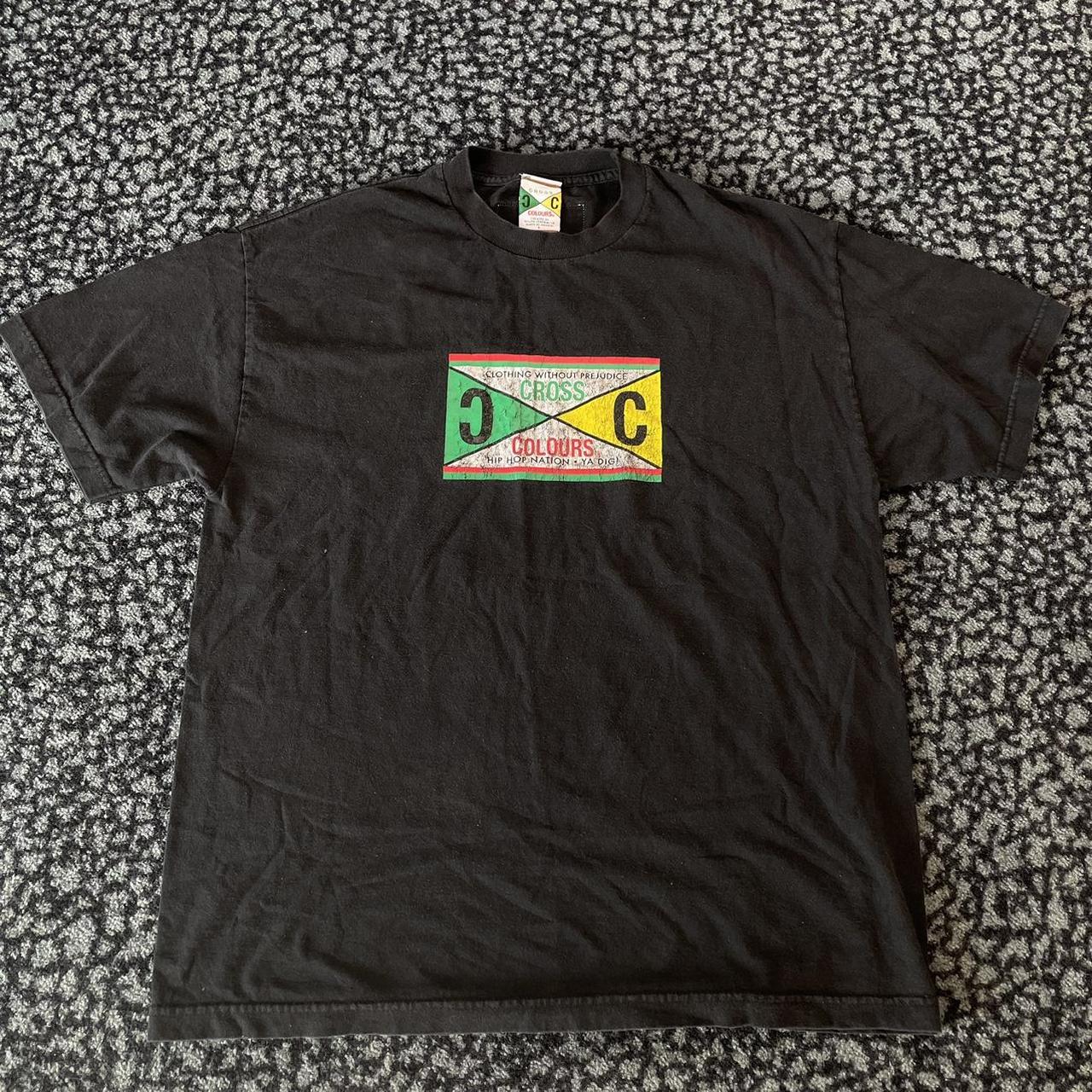 vintage cross colors t shirt faded black graphic hip... - Depop