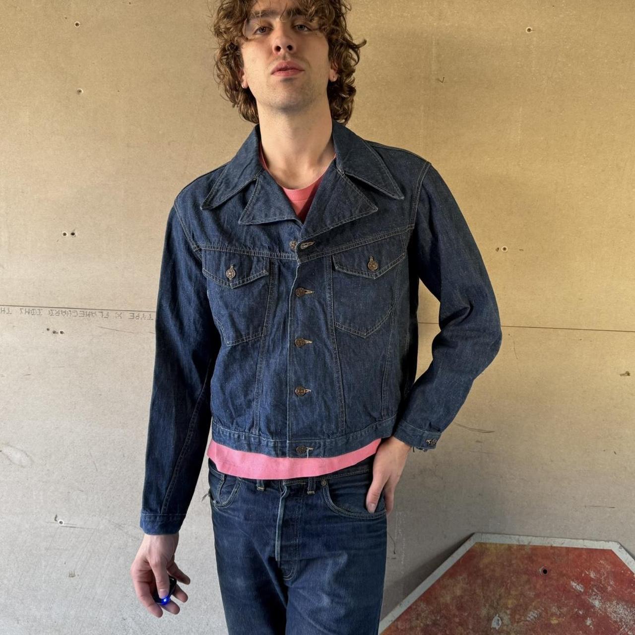 vintage selvedge jean jacket 60s / 70s dark wash... | Depop