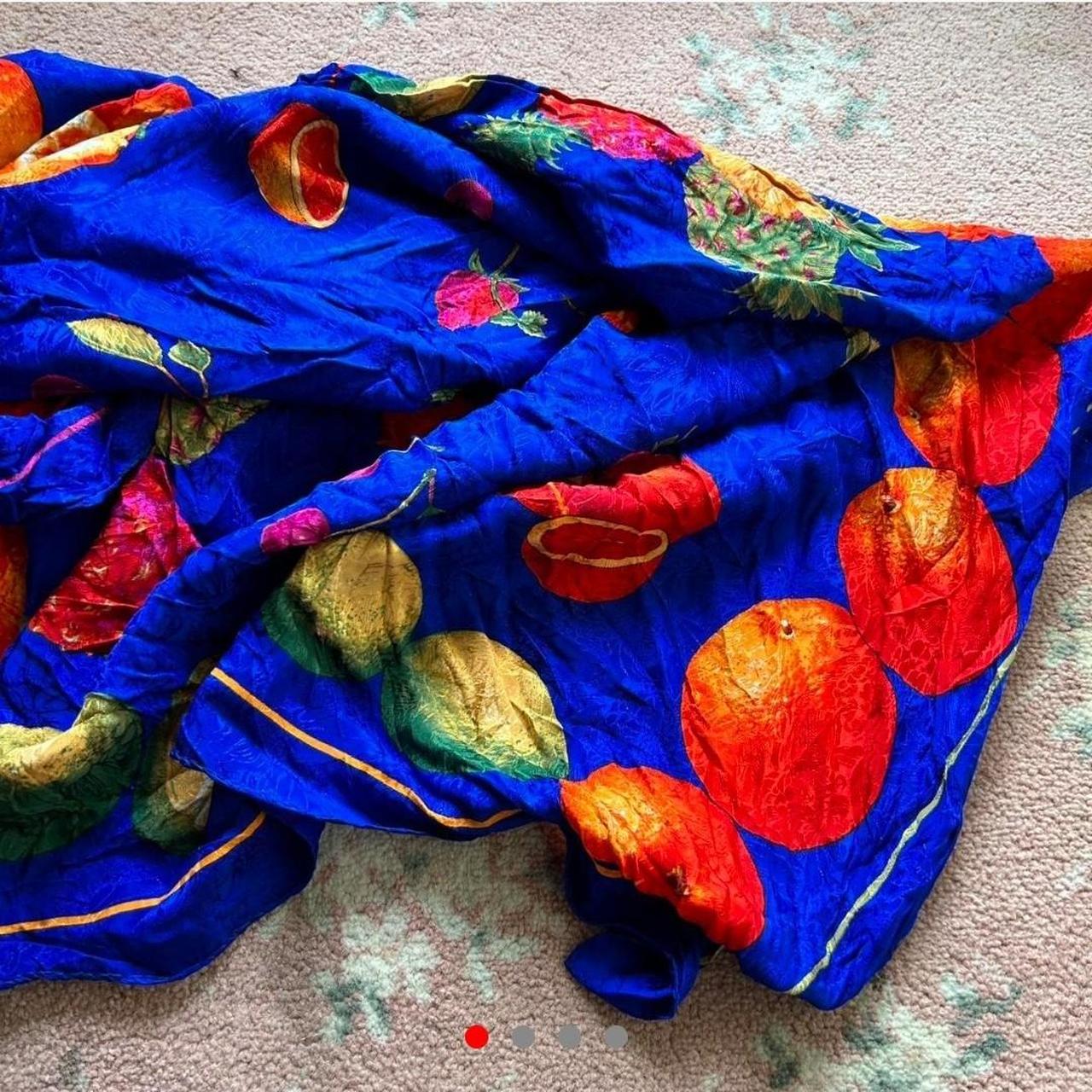 Royal blue 100% silk fruit print scarf #fruitprint... - Depop