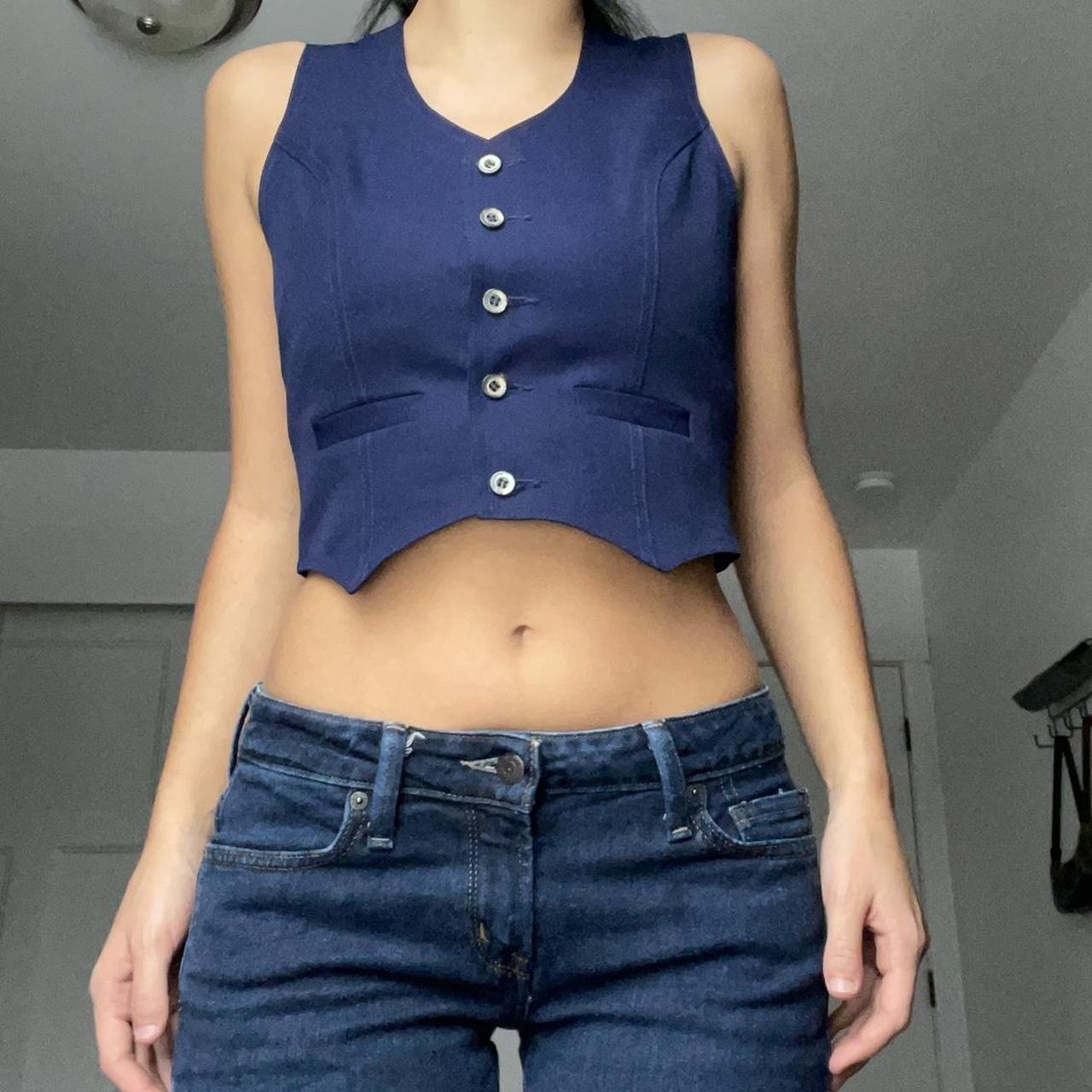INSANE VINTAGE 70s navy blue cropped vest!!! marked... - Depop