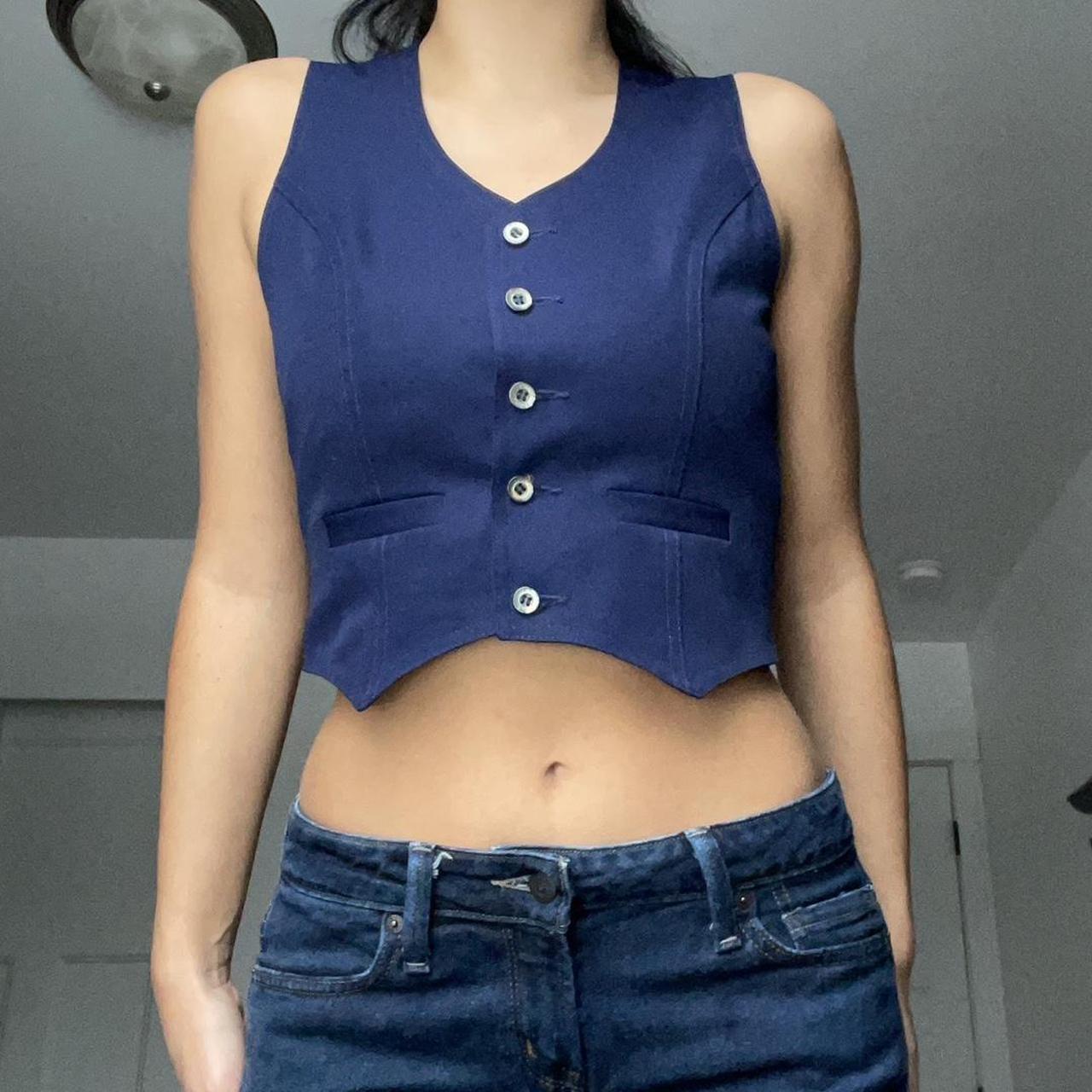 INSANE VINTAGE 70s navy blue cropped vest!!! marked... - Depop