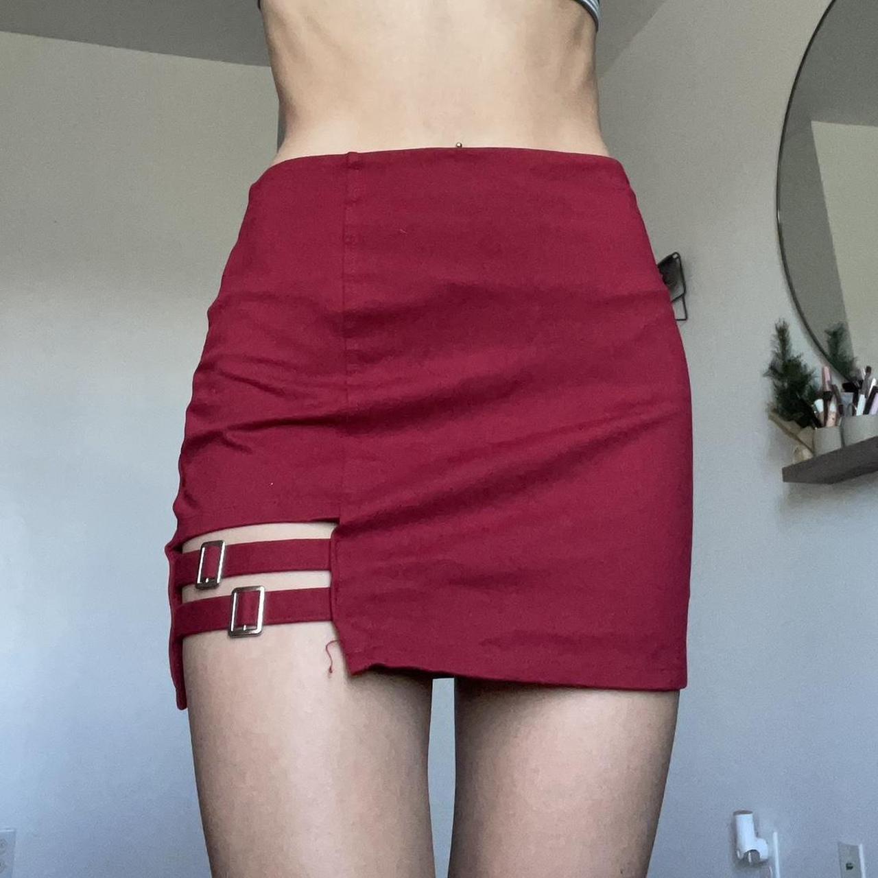 mirvas size small dark red mini skirt with cutout... - Depop