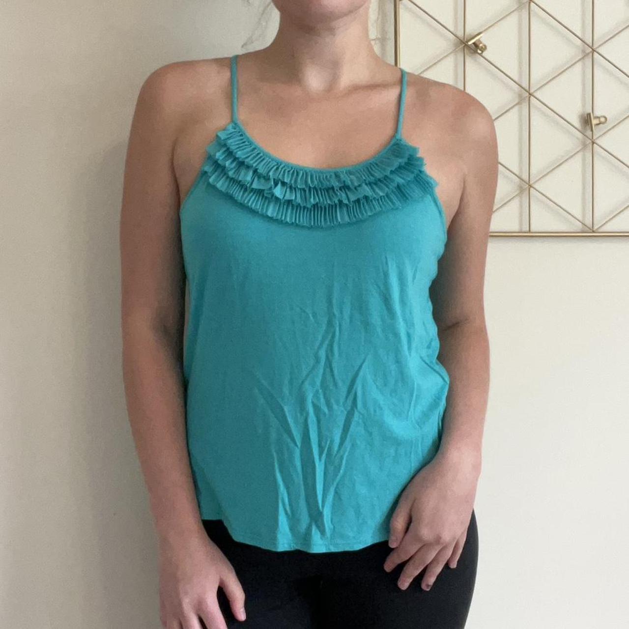 Elle Turquoise Halter Top Ruffle neckline Size... - Depop